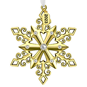 West style 2023 Golden Christmas Tree Ornaments Set 3 Pieces –Metallic Snowflake Hanging Home Deco Hanging Pendant Holiday Keepsake Gift (3 Pcs Set, Golden)