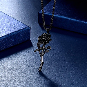 beautlace Rose Necklaces Black Gun Plated Flower Pendant Elegant Jewelry Gifts for Women KP0072K