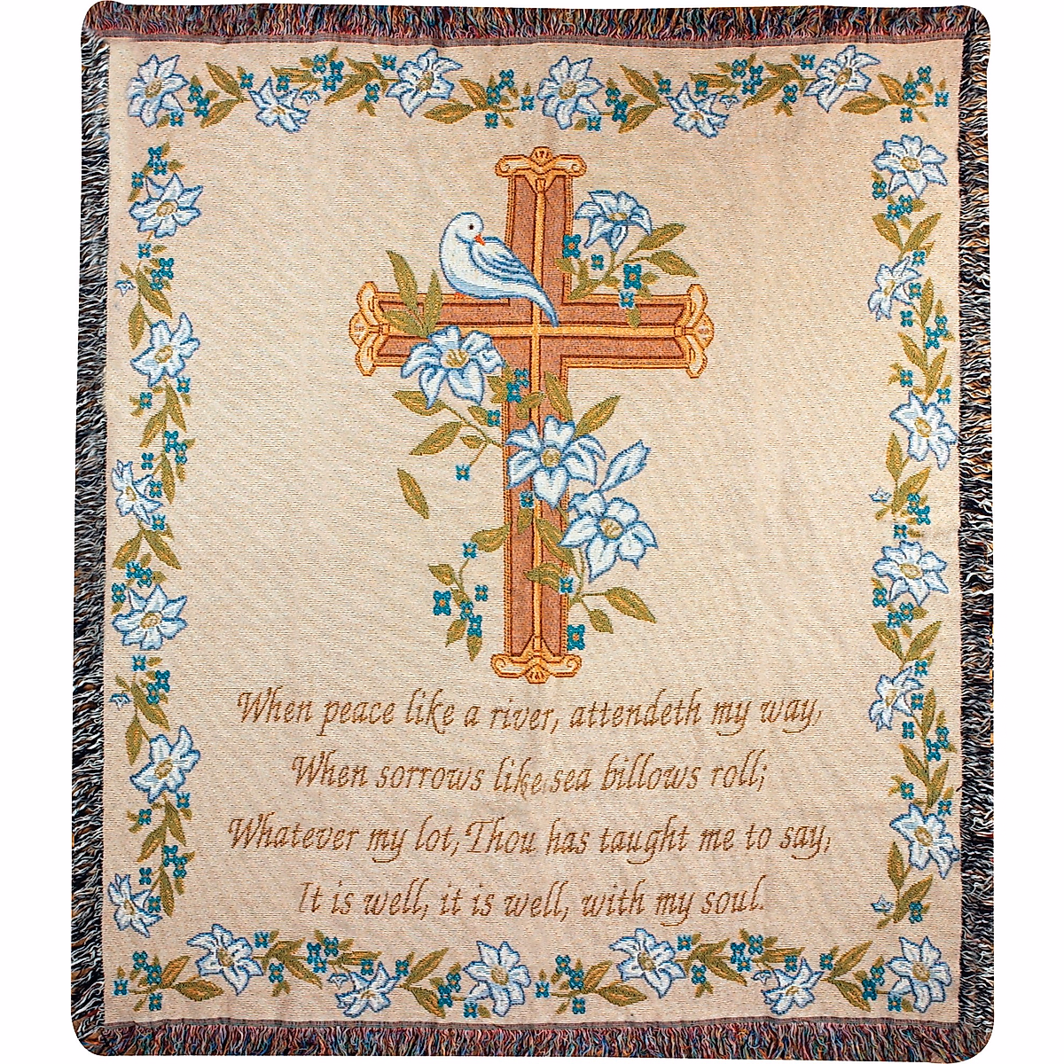 Manual Inspirational Collection Tapestry Throw with Verse, It Is Well With, 50 X 60-Inch