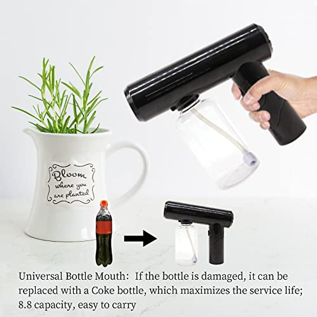 3T GROUP Mini Disinfectant Spray Gun Nano Sprayer Sanitizer Gun Alcohol Nano Spray Gun Electric Atomizer Spray Bottle Gun Mist Sprayer Gun Fogger Machine for Indoor Outdoor 8.8 OZ Black