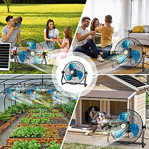 Wofypetny 12'' Solar Fan Rechargeable, 18000 mAh 2-in-1 Solar Powered & AC Charger Powered, 18 Speeds Portable Battery Operated Floor Fan, Cordless High Velocity Fan For Outdoor Camping, Household