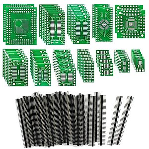 KeeYees 12 Types SMD to DIP Adapter PCB Proto Board Kit SOP8 SOP10 SOP14 SOP16 SOP20 SOP24 SOP28 0402/0603/0805 SMT SOT89/SOT223 TQFP100 QFN32 QFN44/48 with 40pcs 2.54mm Pin Header