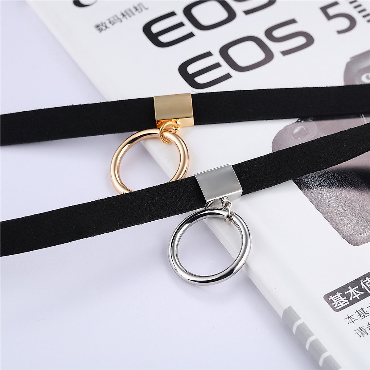 PAURO Women's Plain Black Velvet Ribbon Choker Stretch Necklace for Silver O Ring Charm