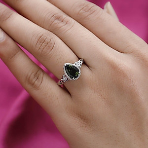 Shop LC Ct 1.5 Moldavite Engagement Ring for Women 925 Sterling Silver Platinum Plated Zircon Wedding Gifts for Women Size 8 Engagement Anniversary Wedding Promise Birthday Gifts