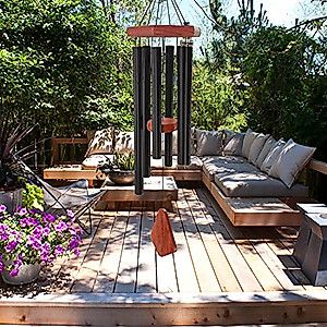 Wind Chimes Outdoor Deep Tone, Wind Chime Outdoor Sympathy Wind-Chime with 6 Tuned Tubes, Elegant Chime for Garden Patio Black Windchimes