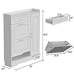 DiDuGo Shoe Cabinet with 2 Flip Drawers & Locker, Shoe Storage Cabinet with Drawer & Bottom Shelf, for Entryway Hallway White (35" W x 8.7" D x 47.2" H)