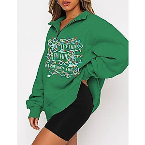 iliheyov Christmas Sweatshirts Women I'm Fine Everything is Fine Sweatshirt Light Long Sleeve Pullover Half Zip Top (P5, Large)