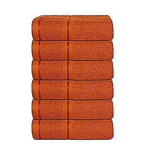 HURBANE HOME Hand Washcloth Sets - Super Soft Highly Absorbent Towel - 100% Cotton Lightweight Washcloths - Extra Durability and Soft Texture - 6-Pack (12" x 12") - Orange