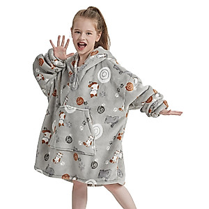 NAFLEAP Wearable Blanket Kids Hoodie Oversized Fleece Sherpa Christmas Sweatshirt Gift for Girls, Animal