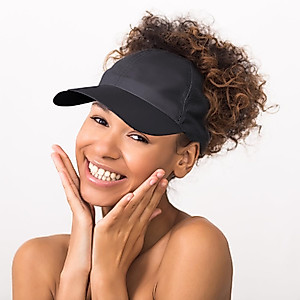 HADM Women Ponytail Backless Cap Mesh Curly Hair Baseball Cap Adjustable Running Hats Trucker Hat Quick Drying Hat Black