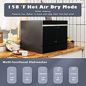 COSTWAY Countertop Dishwasher, 6 Place Settings Built-in Dishwasher with 72 H Preserve, Air Dry Function, LED Touch Control and 5 Washing Programs, Dish Washer for Small Apartments, Dorms, Boats, RVs