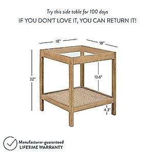 Nathan James Nash Modern Solid Wood Accent End or Side Table, Light Brown/Glass 18 in x 18 in x 22 in