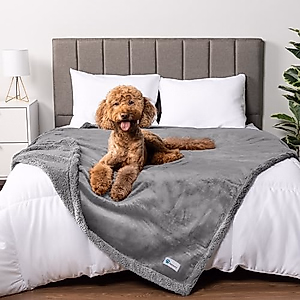 PetAmi WATERPROOF Dog Blanket for Medium Large Dog, Pet Puppy Blanket Couch Cover Protection, Sherpa Fleece Cat Blanket, Sofa Bed Furniture Protector Reversible Soft Plush Washable 60x40 Light Grey