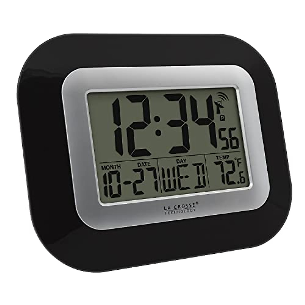 La Crosse Technology WT-8005U-B-INT Atomic Digital Wall Clock with Indoor Temperature, Black,