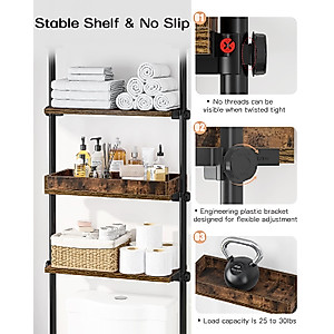 ALLZONE 4-Tier Over The Toilet Storage Shelf, Wood Bathroom Organizer Over Toilet Cabinet with Adjustable Shelf, Versatile Rack Fits Most Tight Space, Easy Assembly, 92" to 116" Height, Rustic Brown