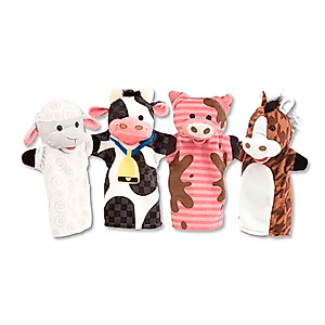 Melissa & Doug Farm Friends Hand Puppets (Set of 4) - Cow, Horse, Sheep, and Pig