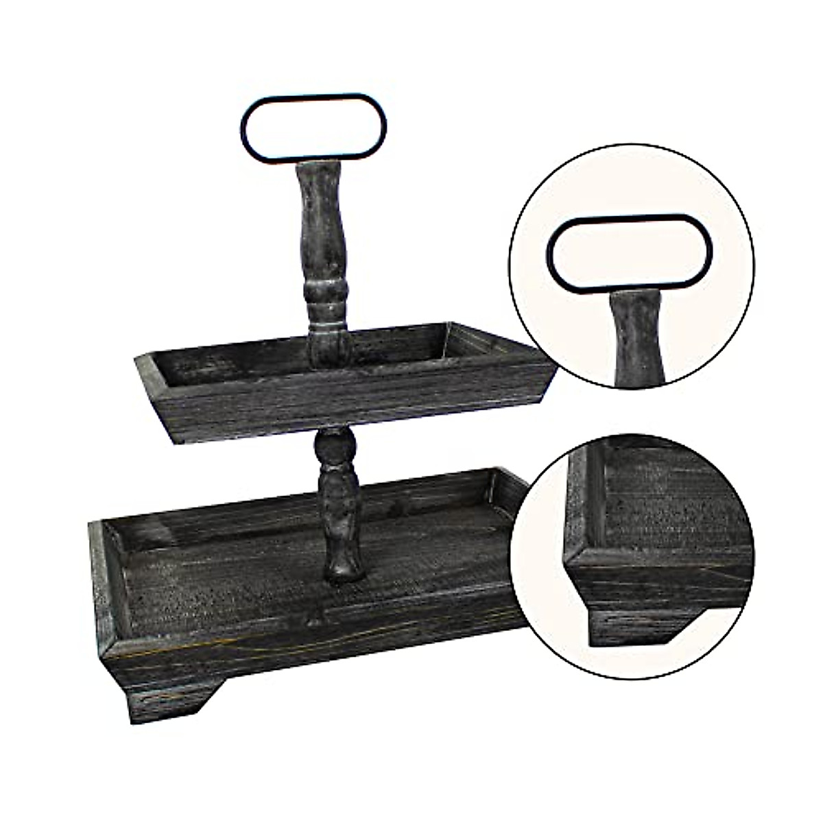 Tiered Tray Decor 2 Tier Wooden Tray Stand Decorative Serving with Metal Handle Farmhouse Two Tiered Tray-Rustic Rectangular Tiered Tray Tiered for Kitchen Table Decor Serving Tier Tray Decoration