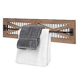Crutello Rustic Towel Bar with Galvanized Backing for Bathrooms, 24x6 Inches - Wall Mounted Towel Rack Barnwood & Black Metal Bar, Farmhouse Decor