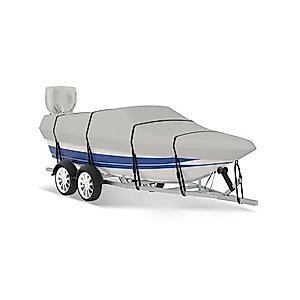 Umbrauto 600D Boat Cover with Motor Cover 12-14ft Heavy Duty Marine Grade Waterproof Trailerable Boat Covers, UV Resistant Bass Boat Covers Fits V-Hull, Tri-Hull, Fishing Boat, Runabout, Bass Boat
