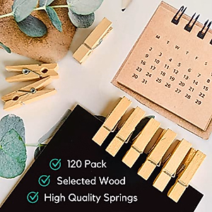 Mini Clothes Pins for Photo, Mini Clothespins, Wooden Small Clothes Pin, Tiny Decorative Clothespin for Little Baby Shower Photos Clips Pictures Crafts Display, Pack of 120