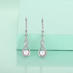 Starchenie Opal Earrings 925 Sterling Silver Infinity Dangle Earrings Birthstone Jewelry for Women