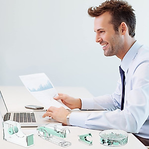 Office Supplies Set Desk Accessory Kit, Acrylic Stapler Set Staple Remover, Tape Dispenser, Binder Clips, Paper Clips, Ballpoint Pen and Scissor with 1000 Pieces 26/6 Staples (Green)