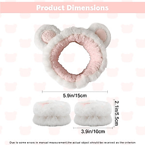 Headbands for Women Makeup Headband Spa Headband for Washing Face and Matching Wristbands Skincare Headbands Hair Band Women Facial Makeup Head Band Soft Fuzzy Head Wraps for Girls (White-Bear Ears)