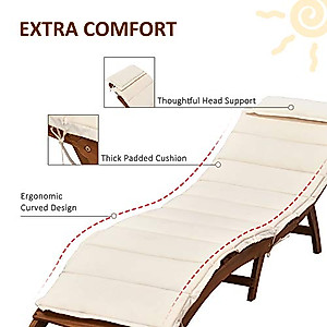 Outsunny Outdoor Chaise Lounge, Acacia Wood Folding Sun Lounger Chair with Cushion Pad for Patio, Garden, Lawn, Backyard, Cream White