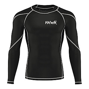 Mens Compression Shirts Base Layer Athletic Gym MMA BJJ Rash Guard No Gi Full Long Sleeve Rashguard Shirt for Men (Black, Medium)