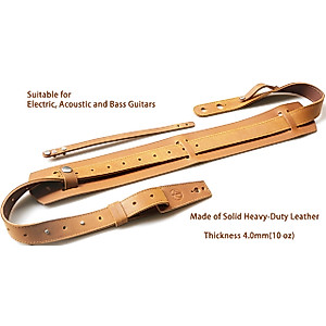 Jeereal Full Grain Genuine Padded Leather vintage Guitar Straps（3.0 Inches Width） for Electric, Acoustic, and Bass Guitars (Yellow Brown)