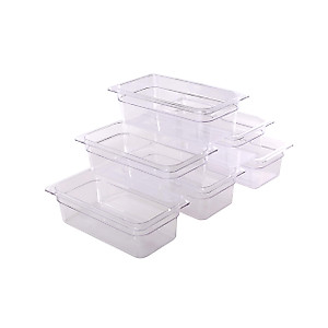 Hakka 1/3 Size Polycarbonate Food Pans,2.5"Deep Clear Steel Steam Table Pans Commercial Gastronorm Catering Food Containers for Restaurant, Hotel, Buffet,Party - Pack of 6