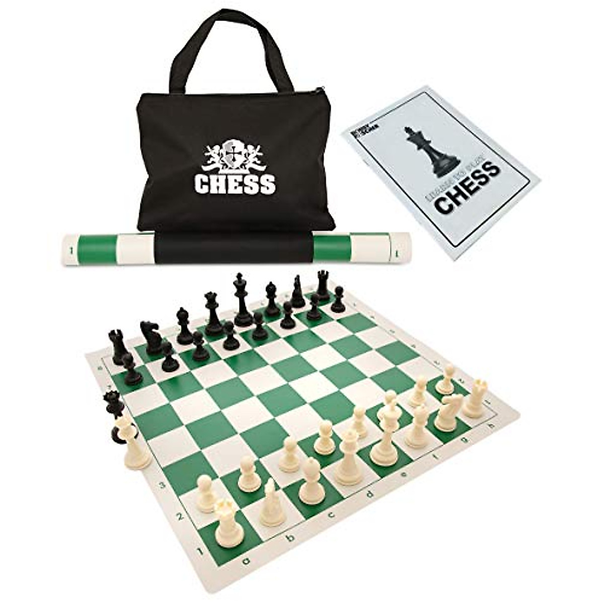 WE Games Best Value Tournament Chess Set (Green) + Hardcover Chess Notation Scorebook (Green)