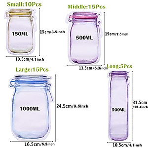 45 Pcs Reusable Mason Jar Ziplock Bags,Food Storage Bags Portable Food Saver Bags for Travel Camping Picnic Organizer(10Small,15Medium,15Large,5Tall)