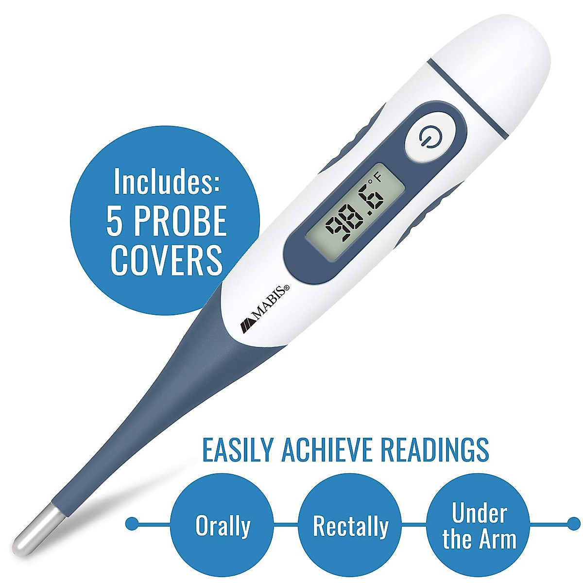MABIS Digital Thermometer for Babies, Children and Adults for Oral, Rectal or Underarm Use, Blue, 20 Sec
