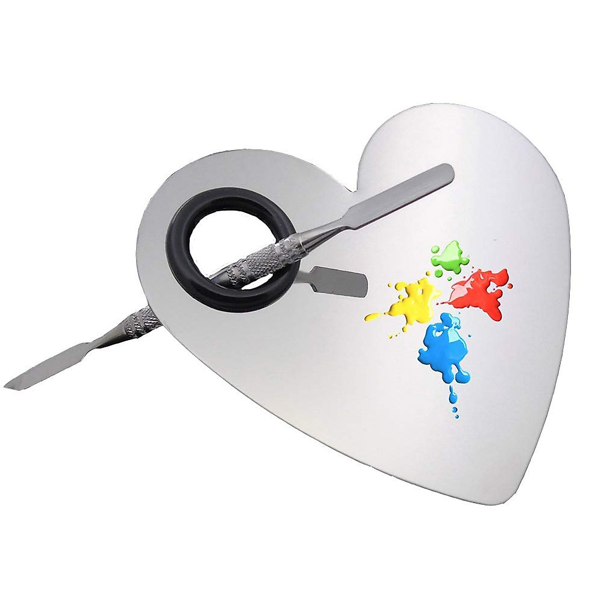 AYWFEY 2 Sets 2 in 1 Set Makeup Mixing Palette, Stainless Steel Cosmetic Foundation Makeup Palette with Spatula, Makeup Artist Makeup Enthusiast Tools for Blending Cosmetic Eye Shadow Lipstick, Silver