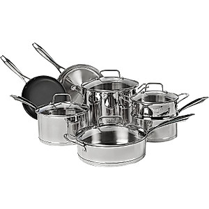 Cuisinart 11-Piece Cookware Set, Professional Stainless Steel, 89-11,Silver