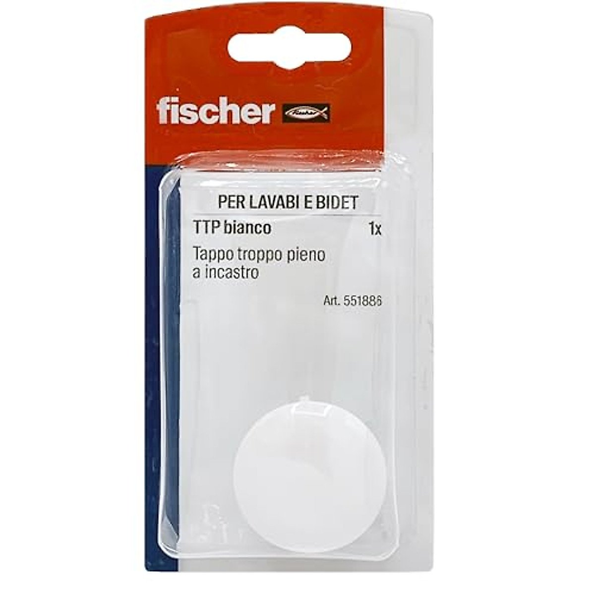 Fischer Overflow Cap TTP K White Lid Suitable for Hole on Sinks, Sinks and Bidets for Bathrooms and Kitchens, 551886