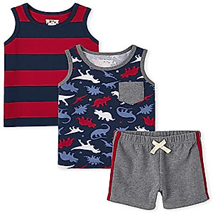 The Children's Place,Toddler Boys Dino Striped 3-Piece Set,Multi CLR,18-24MONTH