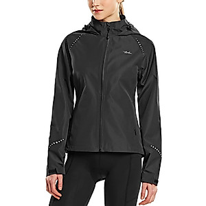 TSLA Women's Cycling Windbreaker Jacket, Waterproof Running Workout Rain Jackets, Packable Reflective Hiking Hoodie, Cycling Black, Small