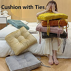 ZIBENE Set of 4 Dining Chair Cushions with Ties Soft Comfort Non Slip Square, Velvet Seat Cushions for Kitchen Chairs Washable, High Elastic Peal Cotton Extra Thick Filling Andti-Deformation Brown