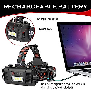 Rechargeable Headlamp, 10000 High Lumen Head Lamp, Super Bright LED Head Light Camping Accessories with Red Light, 4 Modes USB Recharge Flashlight, Waterproof Headlight Camping Gear for Adults Kids