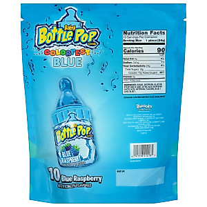 Baby Bottle Pop Easter Blue Candy Lollipops, 10 Ct Bulk Candy Lollipops with Powdered Sugar Dip in Blue Raspberry Flavor, Treats For Easter Basket Stuffers, Party Favors, Treats and Gifts for Kids