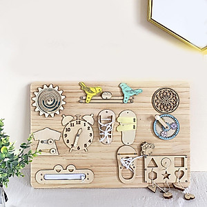 AMLESO Wooden Montessori Busy Board Activities Learn Their Shoes Activities Accessories for Preschool Kids Children