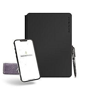 New Rocketbook Pro Smart Notebook | Black | Scannable Office Notebook with 20 Sheet Page Pack - Lined and Dot Grid | Hardcover Vegan Leather Reusable with 1 Pilot Frixion Pen & 1 Microfiber Cloth | Executive Size: 7 in x 9 in