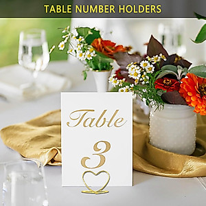 CUNGLIN Gold Table Number Place Card Holders 32 PCS, Heart Shape Photo Card Stand Business Card Card Holders for Wedding Party Mini PhotoPlaying Cards Holder Picture Menu Memo Clips