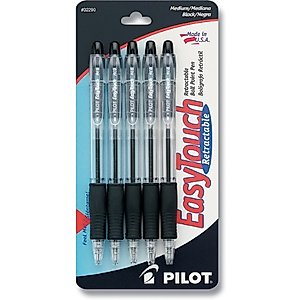PILOT EasyTouch Refillable & Retractable Ballpoint Pens, Medium Point, Black Ink, 5-Pack (32290)