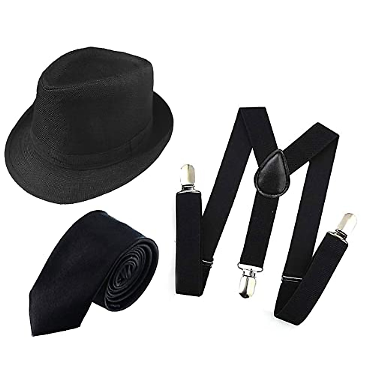 1920s Mens Clothing Gatsby Gangster roaring 20s Costume Accessories Set Fedora Hat and Tie for Gangster Theme Party Halloween(black)