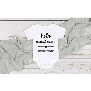 Generic Hola Abuela & Abuelo Nos Vemos Pronto Baby Bodysuit | Pregnancy Announcement Jumpsuit New to the Family (Size 0-3 Months), White
