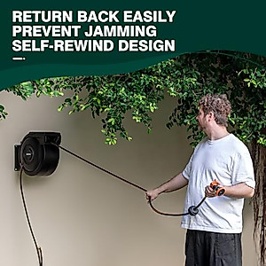 Nichro Retractable Garden Hose Reel Wall Mount, 1/2"×100 ft Automatic Garden Hose Reel with Cover and 10 Pattern Hose Nozzle, Auto Rewind/Any Length Lock/180° Swivel Bracket for Garden Watering