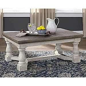 Signature Design by Ashley Havalance Farmhouse Rectangular Coffee Table, Gray & White with Weathered Finish